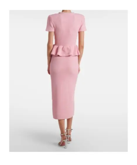 SELF-PORTRAIT Waffle-knit Peplum Midi Dress