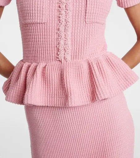 SELF-PORTRAIT Waffle-knit Peplum Midi Dress