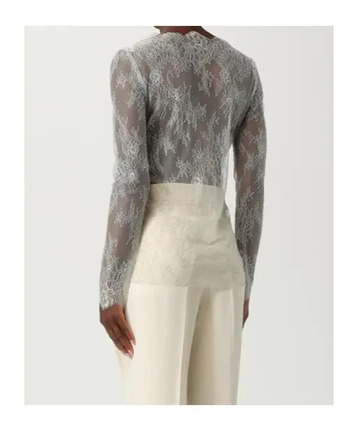 Alberta Ferretti Long Sleeve Lace Top - White
