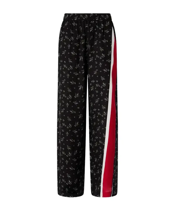 Pinko Floral-print Wide-leg Trousers With Side Stripe - Black