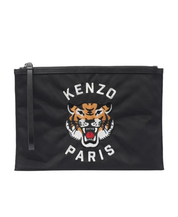 Kenzo Tiger Embroidered Zip-up Pouch - Black