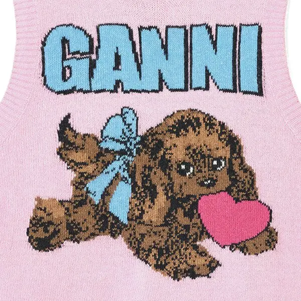 GANNI Puppy Print Knit Vest - Pink