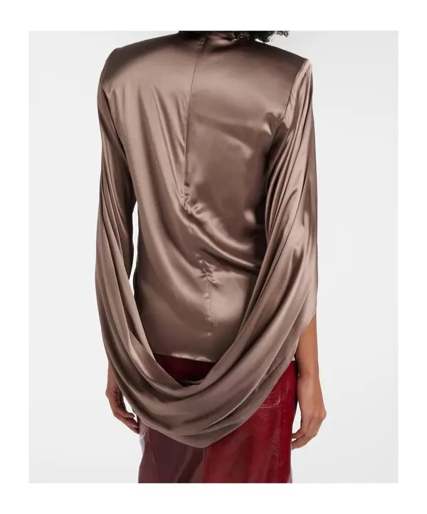 MUGLER Draped Silk-blend Satin Top