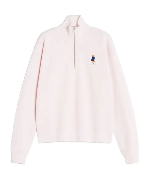 Maison Kitsuné Dressed Fox Half Zip Sweatshirt - Light Rose