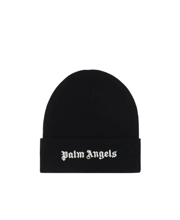 Palm Angels Logo Embroidered Knit Beanie - Black
