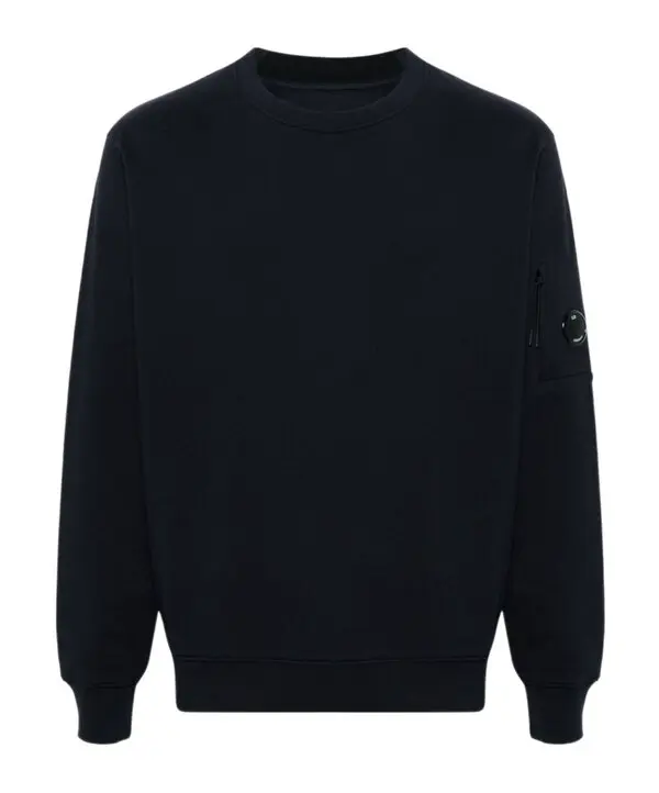 C.P. COMPANY Diagonal Raised Fleece Crewneck Lens Sweatshirt - Black