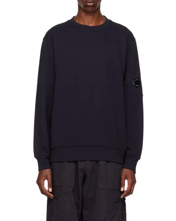 C.P. COMPANY Diagonal Raised Fleece Crewneck Lens Sweatshirt - Black