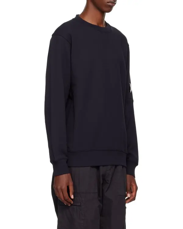 C.P. COMPANY Diagonal Raised Fleece Crewneck Lens Sweatshirt - Black