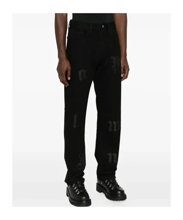 Palm Angels Logo Patch Straight Leg Jeans