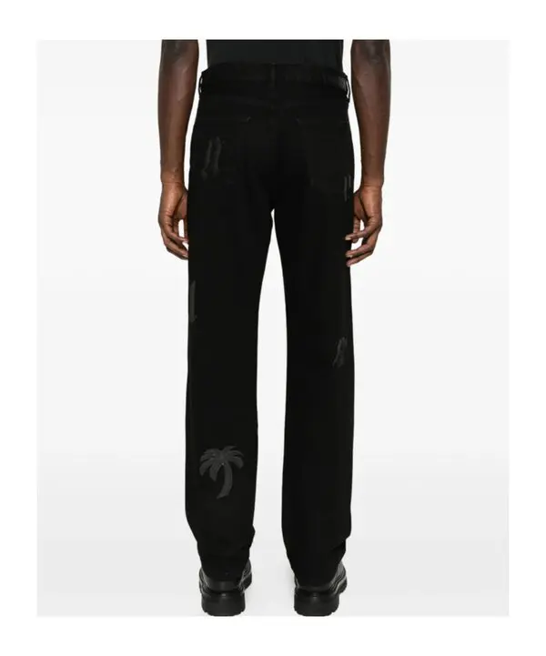 Palm Angels Logo Patch Straight Leg Jeans