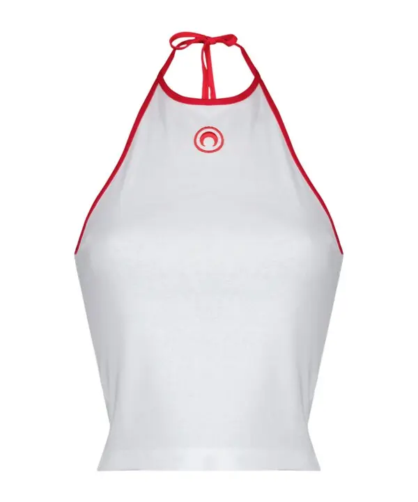 MARINE SERRE Moon Logo Bicolor Jersey Halter Tank Top - White