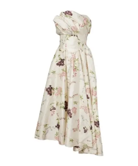 Erdem Draped Floral Satin Cocktail Dress