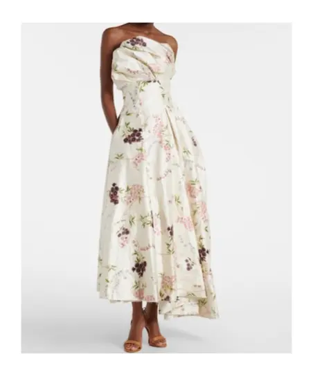 Erdem Draped Floral Satin Cocktail Dress