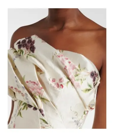 Erdem Draped Floral Satin Cocktail Dress