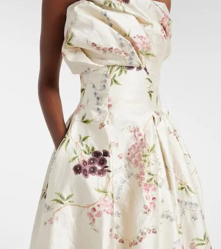 Erdem Draped Floral Satin Cocktail Dress