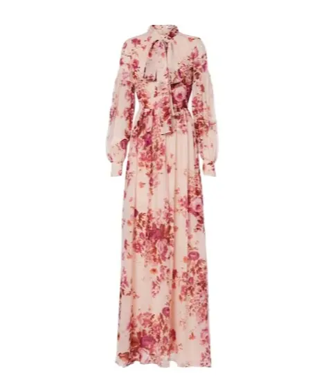 Erdem Floral Neck-tie Silk Voile Gown - Pink