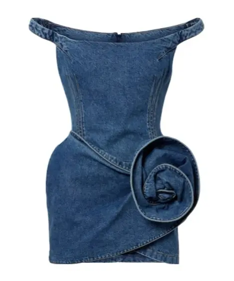 Magda Butrym Off-shoulder Floral-applique Denim Minidress - Blue