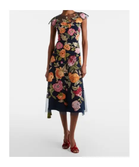 Carolina Herrera Floral Sequin Embellished Midi Dress - Multicolor