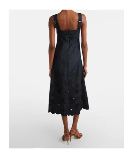 Veronica Beard Rosaura Floral Embroidered Denim Midi Dress - Black