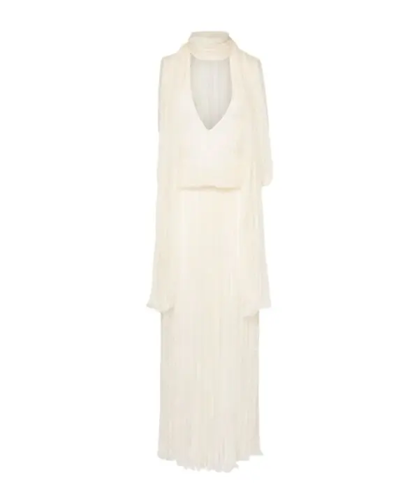 Blumarine Pleated Silk Chiffon Scarf Dress - White