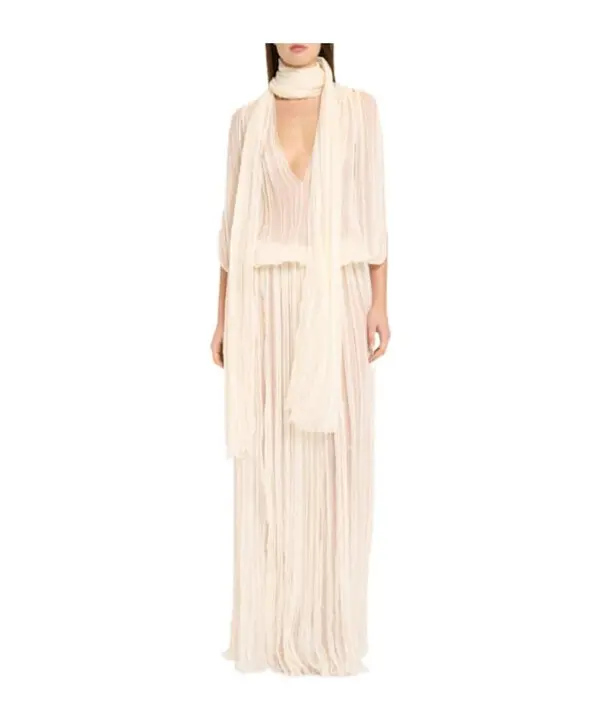 Blumarine Pleated Silk Chiffon Maxi Dress