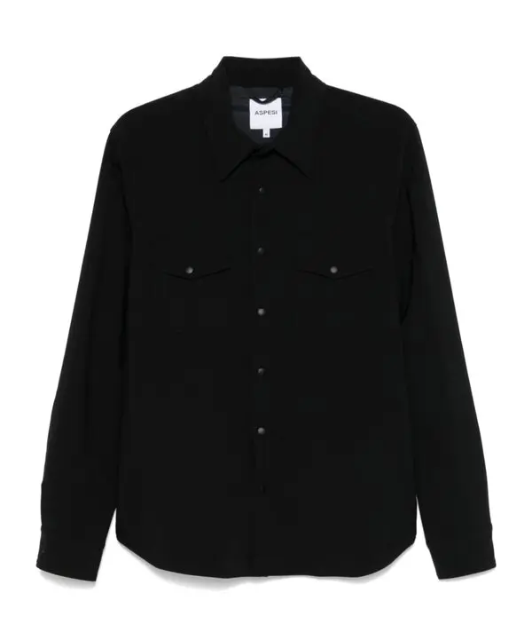Aspesi Flannel Curved Hem Shirt Jacket - Black