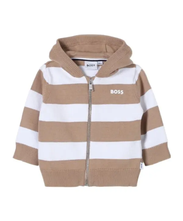 Hugo Boss Striped Knit Hoodie - Beige