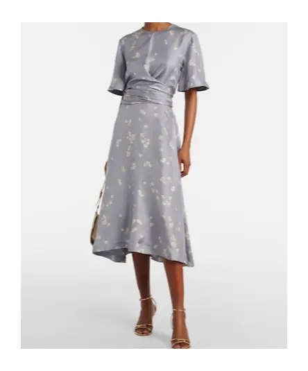 Altuzarra Kirsty Floral Draped Silk Midi Dress - Gray