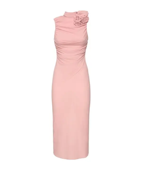 Magda Butrym Sheer Silk Midi Dress With Detachable Rose Appliqués - Pink