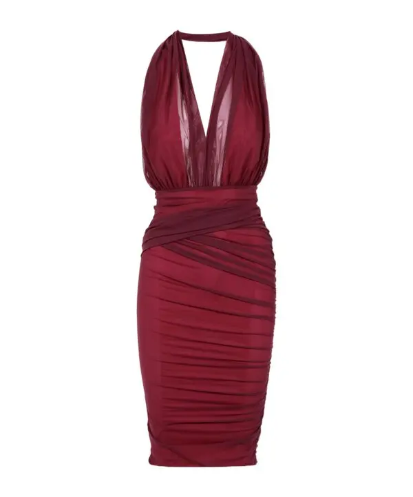 AMAZUIN Transparent Pleated Midi Dress - Red