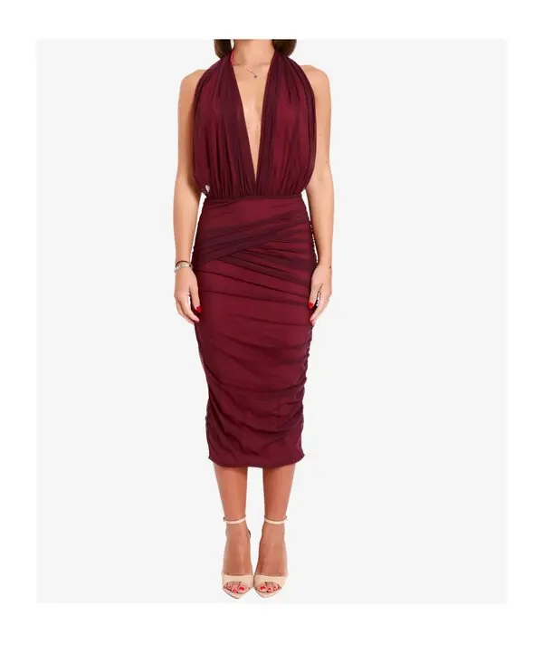 AMAZUIN Transparent Pleated Midi Dress