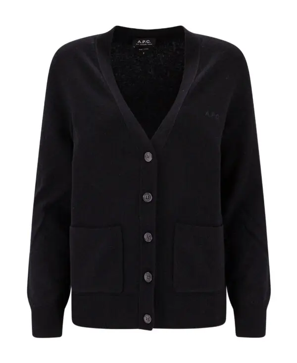 A.p.c. V-neck Logo Embroidered Cardigan