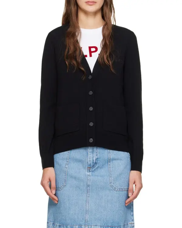 A.p.c. V-neck Logo Embroidered Cardigan
