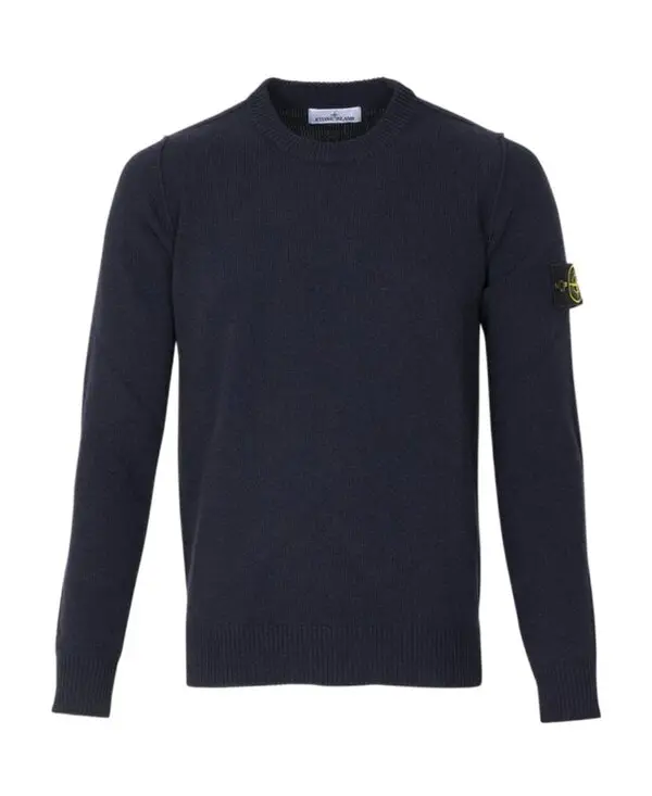 Stone Island Logo Patch Crewneck Knitted Jumper - Blue
