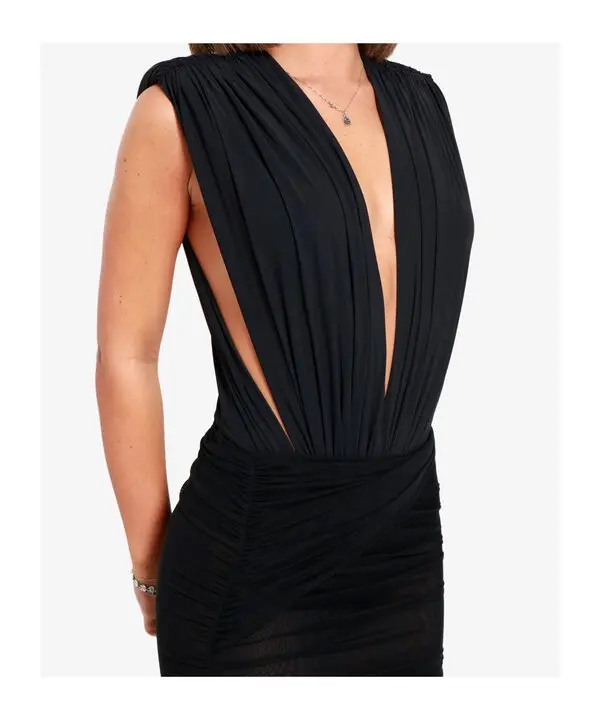 AMAZUIN Sleeveless V-neck Bodysuit With Padded Shoulders