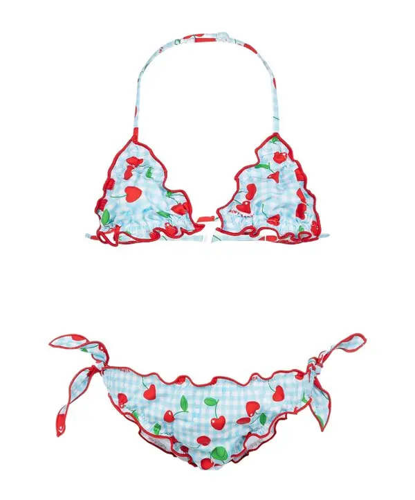 MC2 SAINT BARTH Cris Bikini With Vichy And Cherries Pattern - Blue