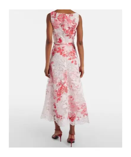 Monique Lhuillier Belted Floral Midi Dress