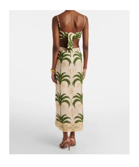 Johanna Ortiz Printed Cotton And Linen Cut-out Midi Dress - Nude