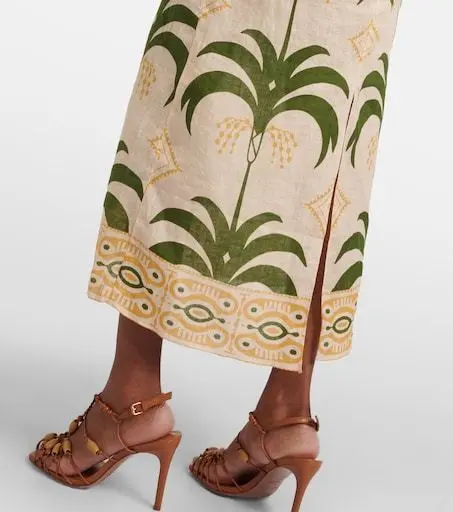 Johanna Ortiz Printed Cotton And Linen Cut-out Midi Dress - Nude