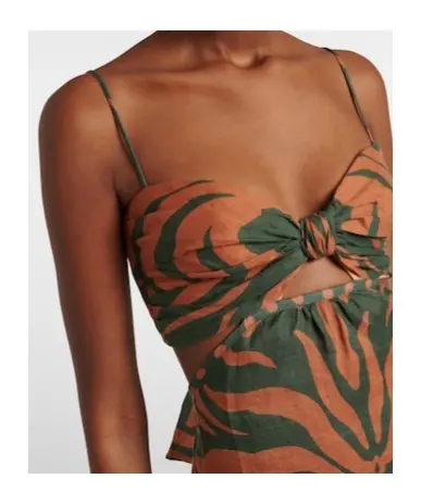 Johanna Ortiz Printed Cutout Linen Maxi Dress