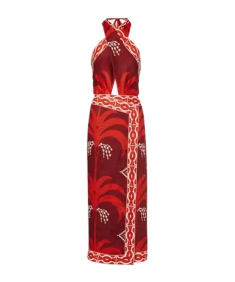 Johanna Ortiz Printed Open-back Linen Midi Dress - Red