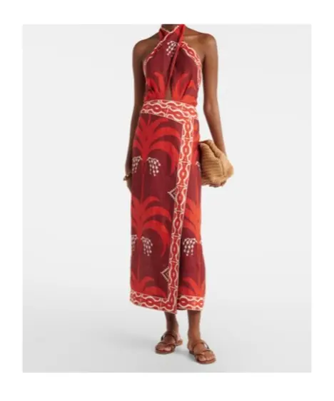 Johanna Ortiz Printed Linen Halterneck Midi Dress
