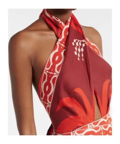 Johanna Ortiz Printed Linen Halterneck Midi Dress