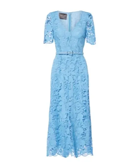 Monique Lhuillier Belted Lace Midi Dress - Blue