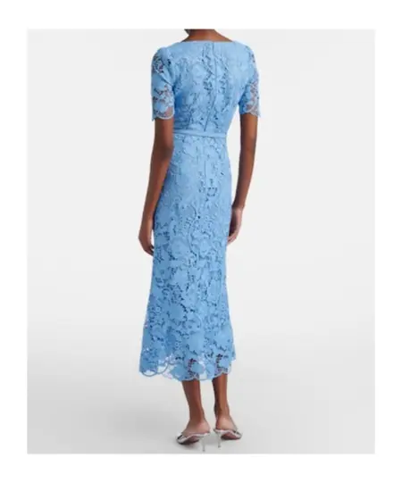 Monique Lhuillier Belted Lace Midi Dress