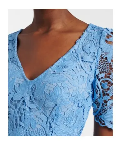 Monique Lhuillier Belted Lace Midi Dress