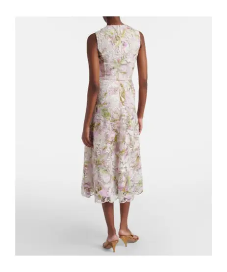 Monique Lhuillier Belted Lace Floral Midi Dress