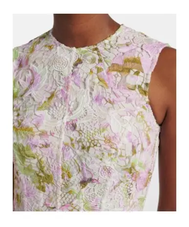 Monique Lhuillier Belted Lace Floral Midi Dress