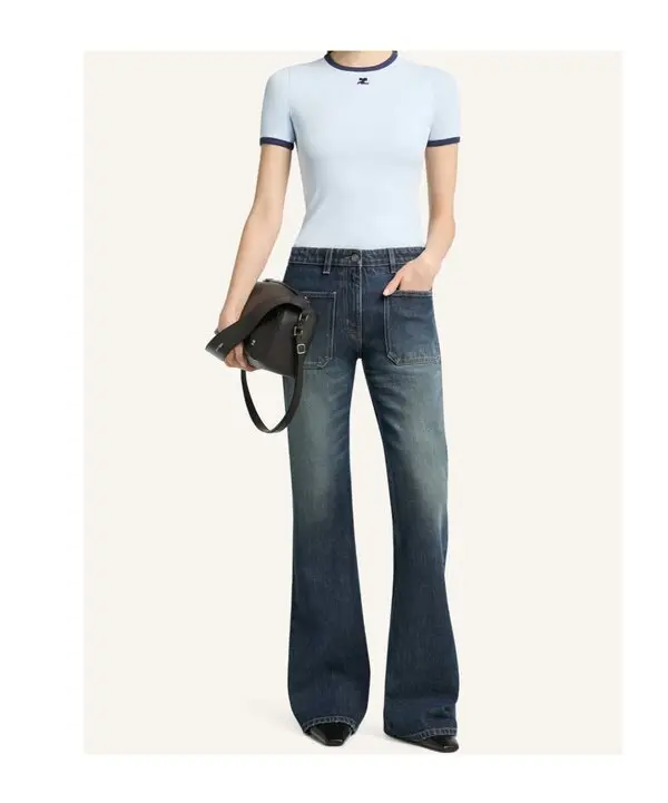 COURREGES Logo Embroidered Contrast Trim T-shirt