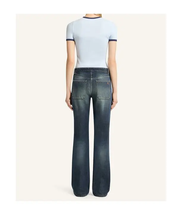 COURREGES Logo Embroidered Contrast Trim T-shirt